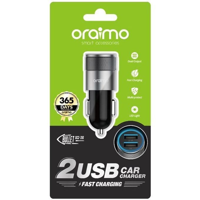 Oraimo OCC-31D Dual-Output Car Charger Head - Black - Cellular Kenya Oraimo OCC-31D Dual-Output Car Charger Head - Black - Cellular Kenya